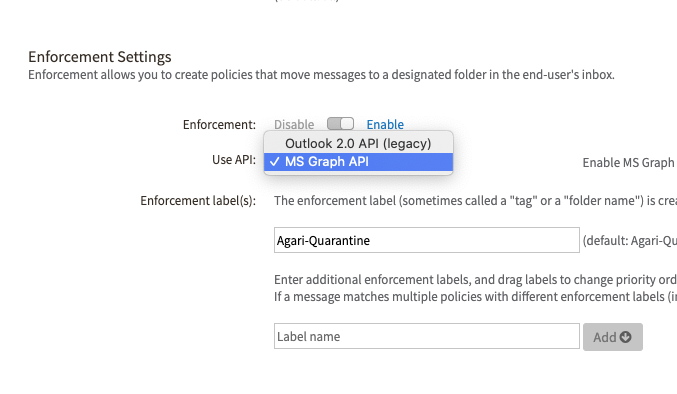 Configure Enforcement: Office 365 using MS Graph API